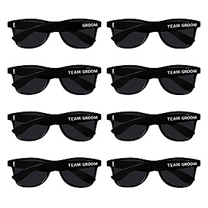 Bachelor Party Sunglasses - Set of (1) Groom & (7) Team Groom Black Sun Glasses | Groomsmen Sunglasses Bridal Party Ideas Groomsman Gift for Wedding Party Gifts Squad Favors for Men Proposal Supply