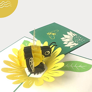 Paper Pop Up Cards 4.7x6.69 inch, bee with sunflower, 3D Popup Greeting Cards with Envelopes, perfect for pop-up bursting birthday gift.