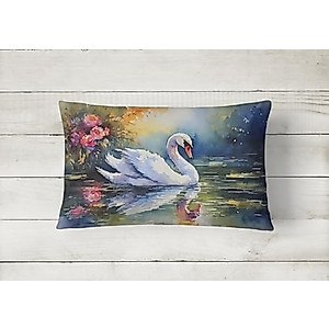 Caroline's Treasures DAC3277PW1216 Swan Throw Pillow Machine Washable, Indoor Outdoor Decorative Pillow for Couch, Bed or Patio, 12HX16W