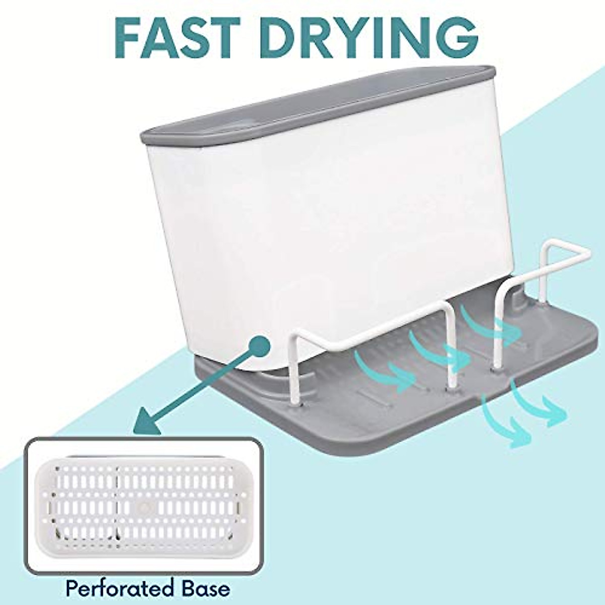 KeFanta Sink Counter Caddy, Plastic Dish Sponge Holder, Kitchen Brush and Scrubber Organizer with Drain Tray