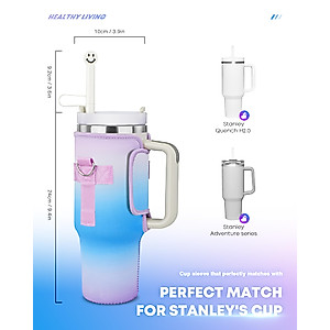 Water Bottle Holder for Stanley Cup with Strap,Tumbler Accessories for Stanley 40 oz,Anti Drop and Leakage,Suitable for Sports and Outdoor Use（Blueberry Ice Cream）(Cup Not Included)