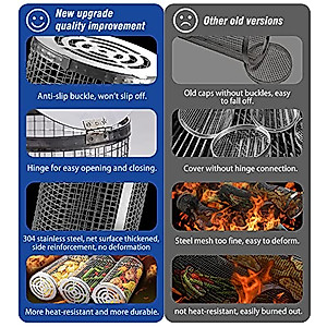 Rolling Grilling Baskets for Outdoor Grill Bbq Net Tube Stainless Steel Large Round Mesh Barbecue Cylinder Cage Cooking Accessories for Veggies Vegetable Fish Camping, Gift for Men Dad Husband Him Father Papa Best Friend New Home Hoursewarming House