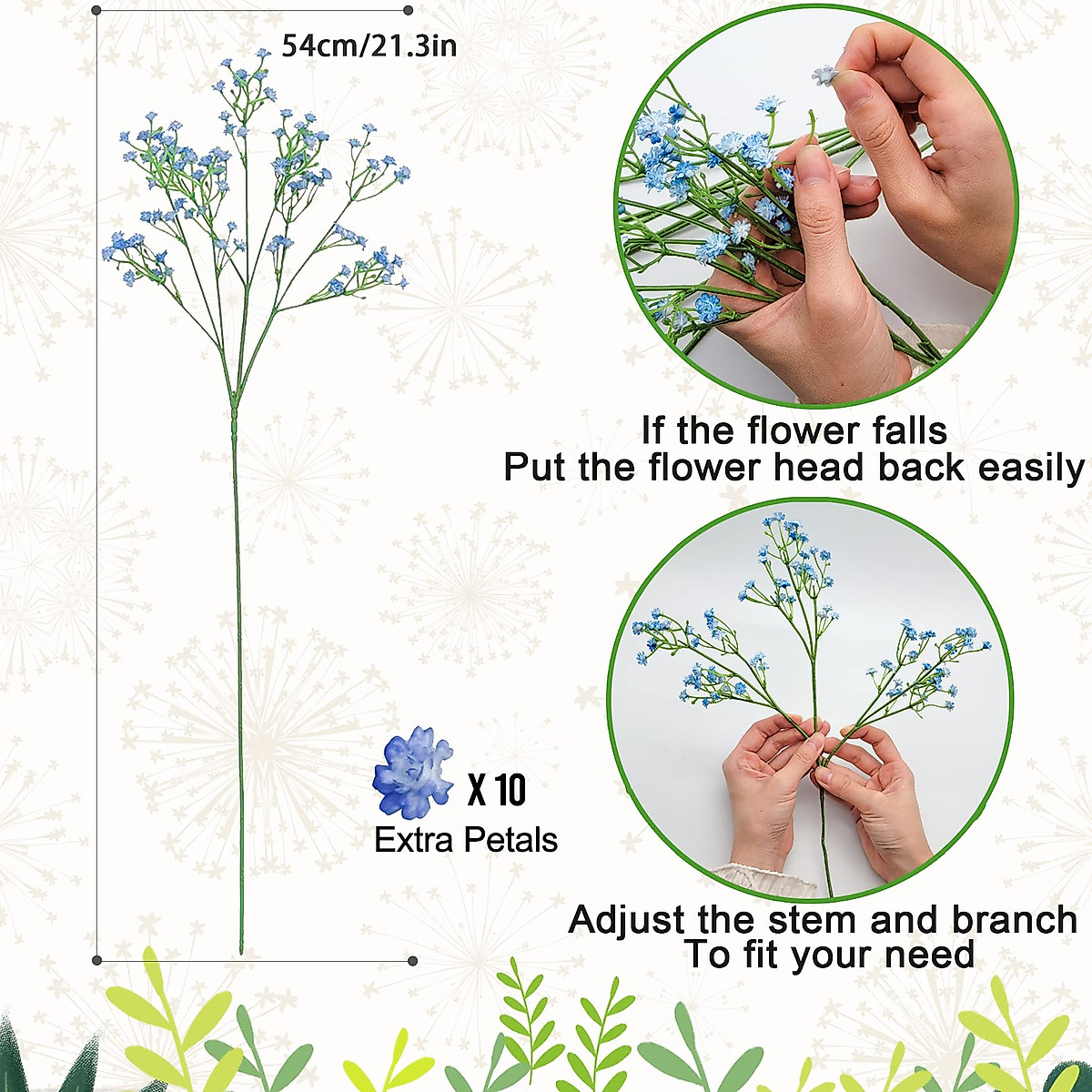 JIFTOK Babys Breath Artificial Flowers, 12 Pcs Fake Flowers Gypsophila Bouquet Fall Flowers Artificial for Decoration, Real Touch Silk Flower for Wedding Christmas DIY Party Home Garden Office(Blue)