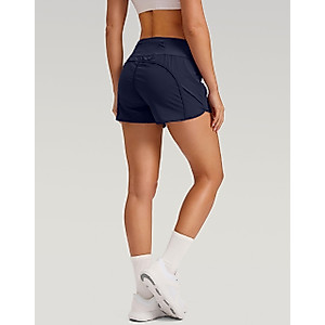 G Gradual Women's Running Shorts with Mesh Liner 3" Workout Athletic Shorts for Women with Phone Pockets(Navy Blue,X-Small)