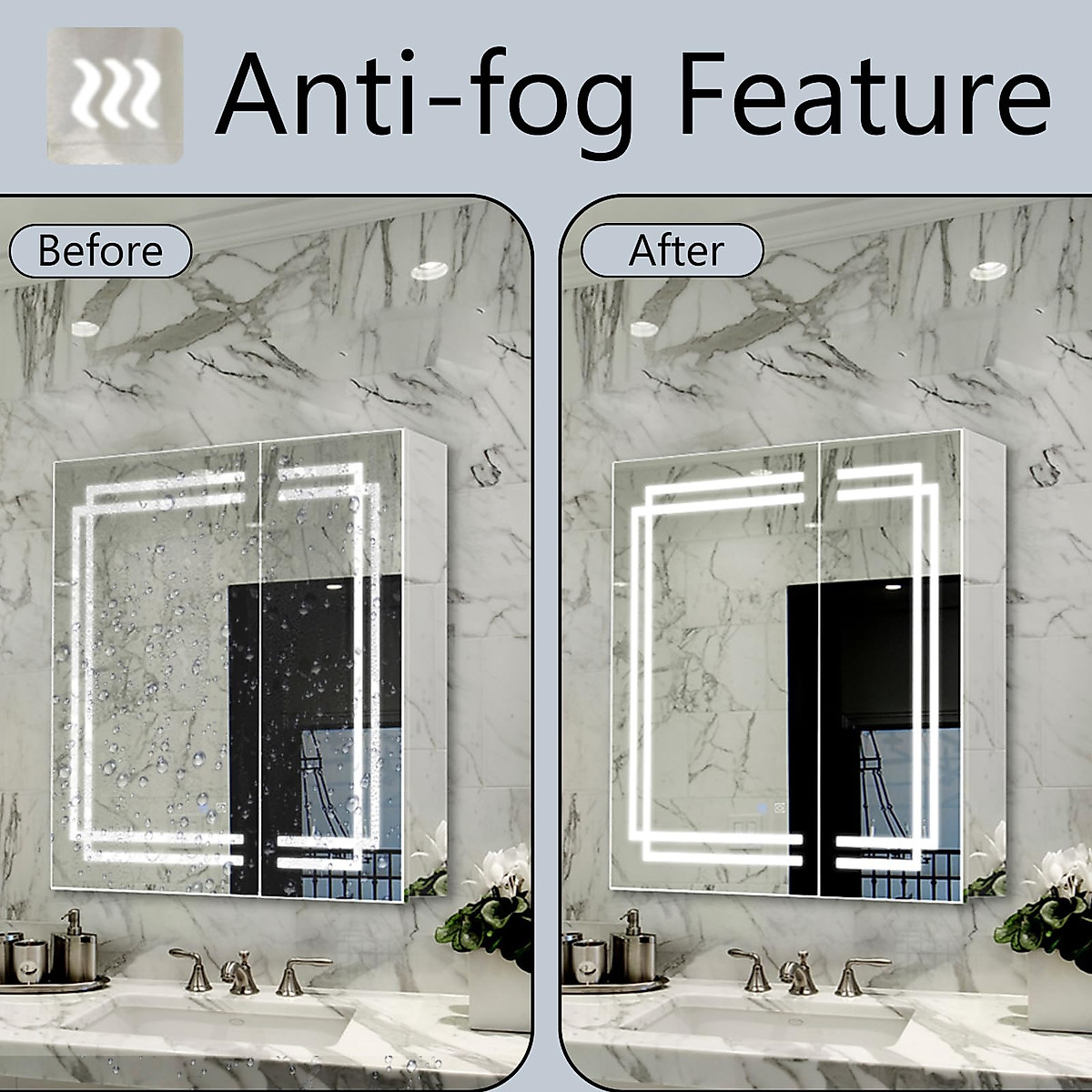 Chende 30" H x 32" W Bathroom Medicine Cabinet Mirror and Lights, Lighted Medicine Cabinet with 2 Sockets and Inside Lights, Stainless Steel LED Cabinet