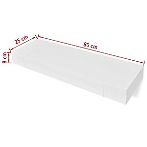 Tidyard Floating Shelves, Wall Display Shelf with 1 Drawer Book DVD Storage White