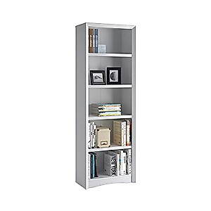 CorLiving Quadra 5 Shelf Faux Wood Grain Bookcase in White