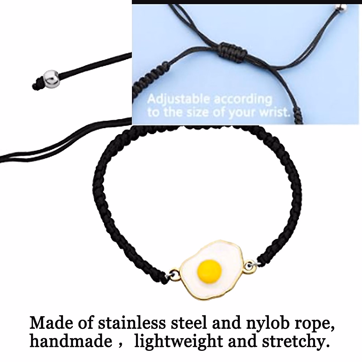 CENWA Egg Jewelry Breakfast Jewelry Egg Pendant Adjustable Bracelet Egg Gift Egg Lover Gift (egg br)