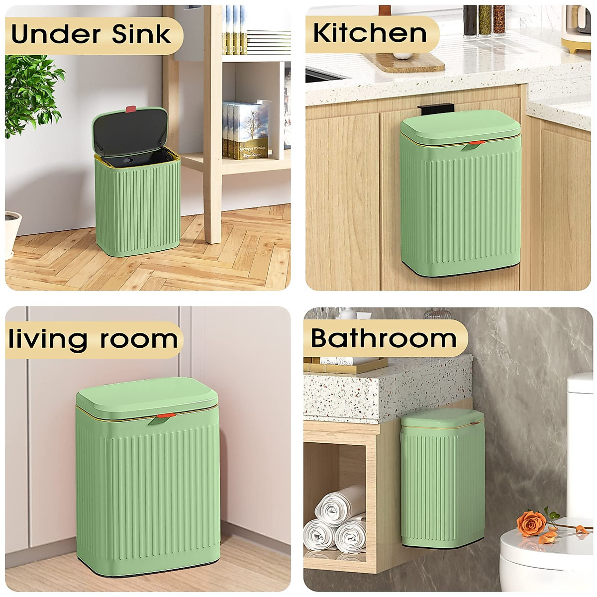 GloDeals Kitchen Trash Can with Lid, 2 in 1 Small Garbage Can Compost Bin Countertop, Wall-Mounted Under Sink Indoor Trash Bin for Kitchen, Bathroom, Cabinet Trash Can Hanging (Vintage Green/2.1Gal)