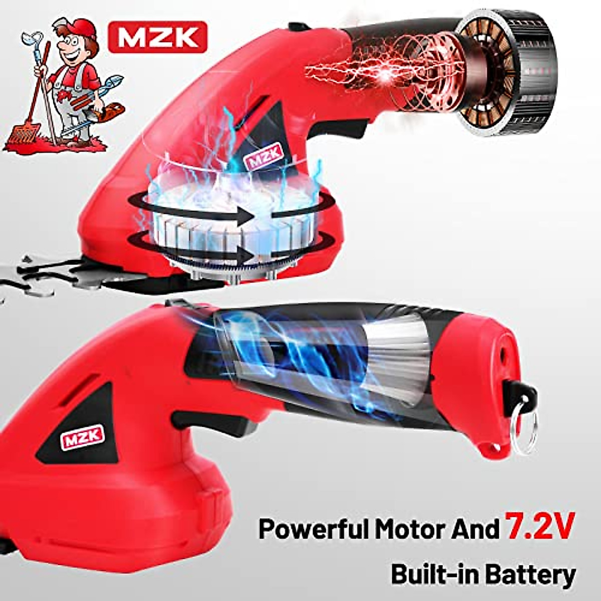 MZK Cordless Grass Shears & Hedge Trimmer, 7.2V Battery Powered Shrubbery Trimmer, 2 in 1 Handheld Grass Clippers, Electric Grass Trimmer Hedge Trimmer, Grass Cutter with Charger