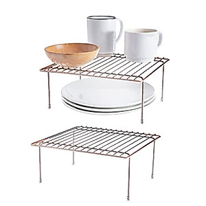 SIMPLEMADE Kitchen Cabinet Organizer Shelf - Set of 2 Countertop or In Cabinet Storage Shelf Rack (11.5" x 10.5" x 5") Cabinet Shelf Organizers for Kitchen, Pantry, Bathroom and Office (Bronze)