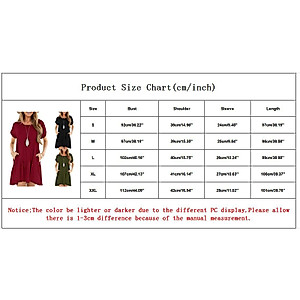 Padaleks Women's Summer Short Sleeve Tunic Dress O Neck Solid Casual Flowy Pleated Loose Mini Dresses w/Pockets