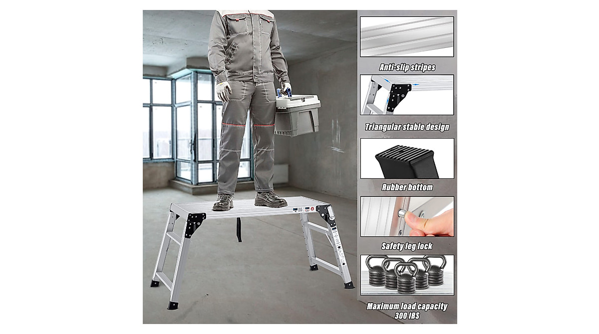 Adjustable Work Platform Step Ladder - 330 LBS Capacity