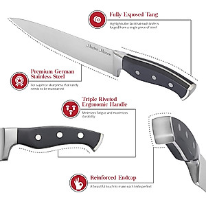 Master Maison Gray Kitchen Knife Set With Knife Block & Bonus Cleaver | German Stainless Steel Knives With Knife Sharpener & 6 Steak Knives | Professional Butcher Block Knife Sets For Kitchen