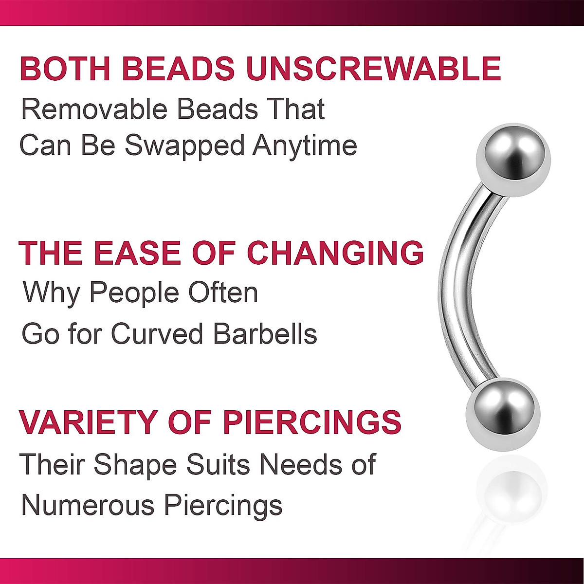 bodyjewellery 4pcs 14g Curved Barbell Septum Cartilage Earring Eyebrow Nose Lip Tragus Rook Daith Conch Stud Steel 3mm Balls - 10mm