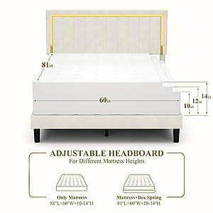 Origeture Queen Platform Bed Frame with Adjustable Headboard, Velvet Upholstered Queen Bed Frame Modern with Wooden Slats & Gold Tufted, Heavy Duty, Easy Assembly, No Box Spring Needed, Beige