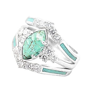 3pcs Sterling Silver Natural Gemstone Diamond Rings for Women, Fashion Vintage 3 Piece Set Ring Accessories Jewelry, Turquoise