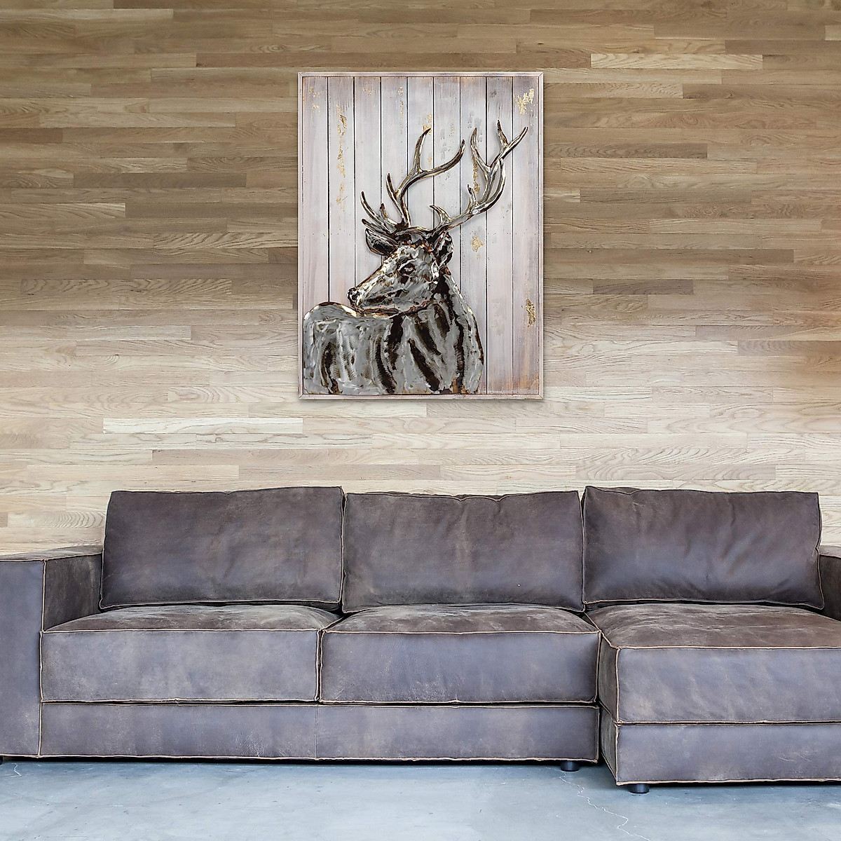 Empire Art Direct Deer Metal Hand Painted Primo Mixed Media Iron Sculpture on Slatted Solid Wood 3D Wall Art,Christmas Gift New Year Gift, 40 in. x 2.8 in. x 30 in, Grey