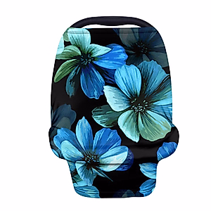 Buybai Blue Flower Baby Car Seat Covers Multifunctional Infant Car Seat Canopy,Nursing Cover Breastfeeding Scarf Soft Breathable Stretchy 360 Coverage,for Boys Girls