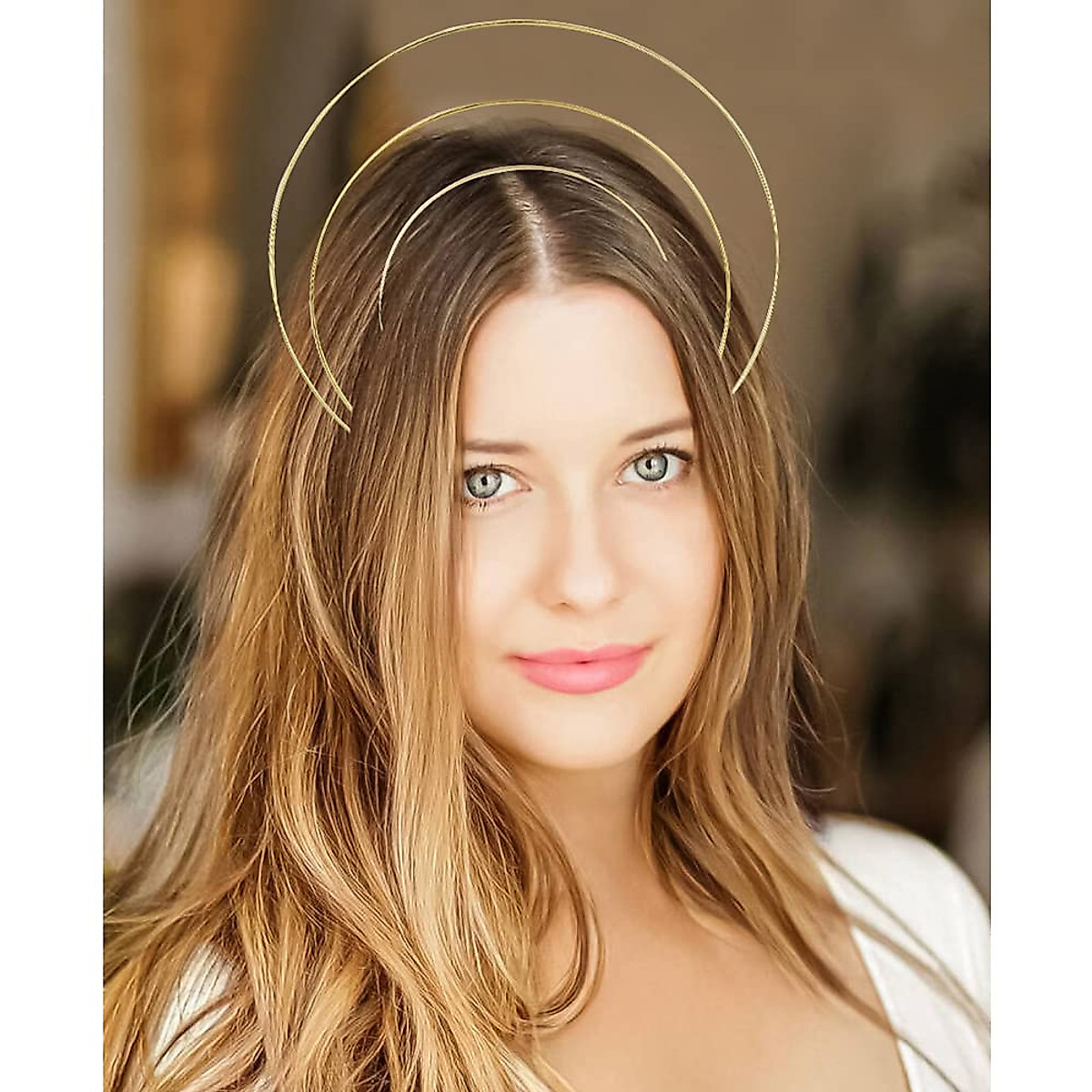 Lawie Gold Metal Queen Goddess Angel Halo Crown Headband Hairbands Tiara Hair Hoops DIY Craft Bands Headpieces Party Cosplay Costume Hair Accessories (6 Pack of 3 Layer)