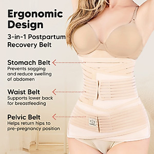 3 in 1 Postpartum Belly Support Recovery Wrap – Postpartum Belly Band, After Birth Brace, Slimming Girdles, Body Shaper Waist Shapewear, Post Surgery Pregnancy Belly Support Band (Classic Ivory, XL)