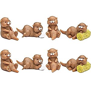 Jetec 8 Pieces Miniature Otters Figurines Small Animals Shape Decorative Statue Garden Miniature Moss Landscape Cartoon Animal Crafts for Fairy Garden Miniatures Dollhouse Cake Toppers