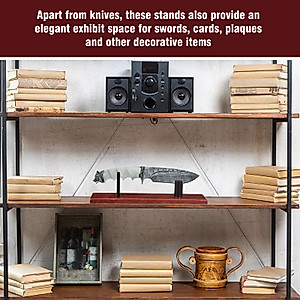 Yookeer 2 Pcs Wood Knife Display Stand Blade Knife Collection Display Stand Holder Wood Fixed Knife Stand for Home Kitchen Rustic Decor Collection Display, Knife Not Included