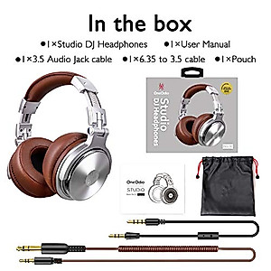 Over Ear Headphone, Wired Premium Stereo Sound Headsets with 50mm Driver, Foldable Comfortable Headphones with Protein Earmuffs and Shareport for Recording Monitoring Podcast PC TV- with Mic (Silver)