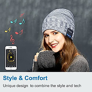 Bluetooth Wireless Beanie Hat,Mydeal Adult Unisex Trendy Soft Warm Slouchy Skully Cap with Headphone Headset Speaker Mic Hands-Free, for Winter Outdoor Sport Skiing Snowboard - Gray