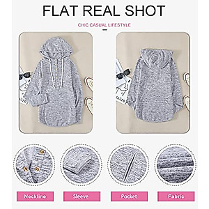 Dokotoo Womens Ladies Winter Fall Button Collar Solid Color Long Sleeve Knit Drawstring Hooded Tunic Sweatshirts Hoodies for Women Pullover Casual Fashion T-Shirts Tops with Kangaroo Pockets Grey L