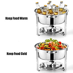 Fasmov 5 Qt Stainless Steel Chafing Dish Buffet Set, Round Catering Warmer Set w/Food and Water Trays, Lid, Fuel Holder, Chafers and Buffet Warmers Sets for Parties, Events, Wedding, Camping, Dinner