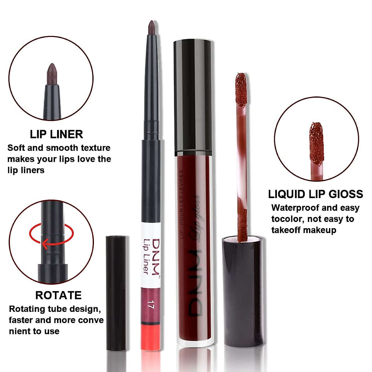 AMY'S DIARY 2pcs Matte Dark Red Lip Liner and Lipstick Makeup Set, Liquid Lipstick 24H and Lip Liner Set Matt Liquid Lips Make Up Waterproof Long Lasting Lipstick Matte Kit (#17)