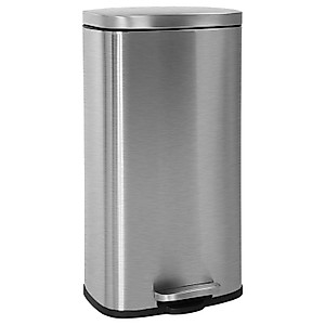 Step Trash Can Kitchen Garbage Can with Lid Tall Brushed Stainless Steel Trash Can with Plastic Inner Bucket Metal Pedal Waste Bin 8 Gallon/30 L for Home, Bathroom, Office, Silver