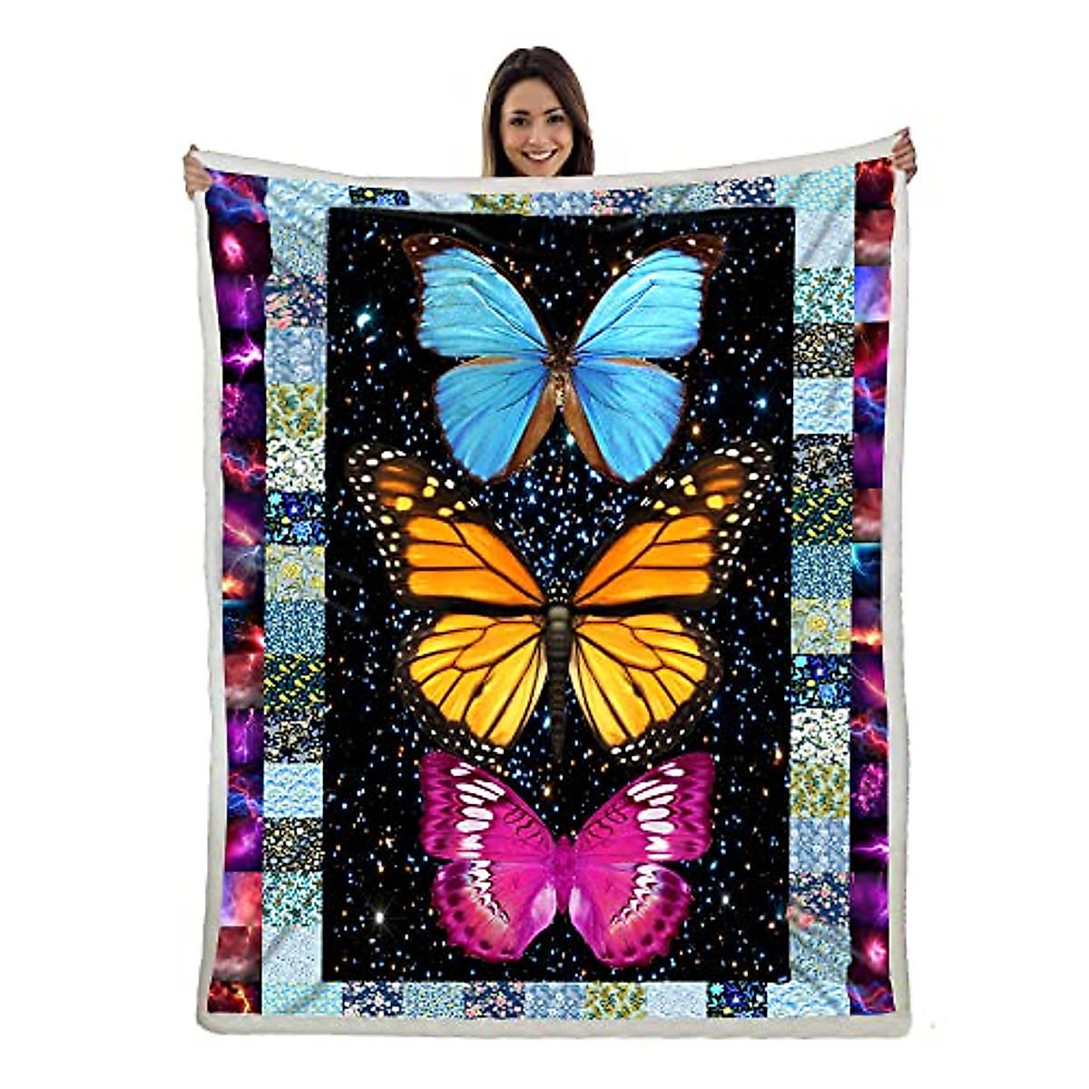 Ultra Soft Butterfly Blanket for Women Night Sky Background Microfiber Plush Sherpa Fuzzy Throw Blankets Cozy Blanket Butterfly Gifts (Butterfly,50"×60")