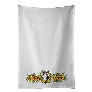 Caroline's Treasures CK2987WTKT Bernese Mountain Dog in Sunflowers White Kitchen Towel Set of 2 Dish Towels Decorative Bathroom Hand Towel for Hand, Face, Hair, Yoga, Tea, Dishcloth, 19 X 25, White