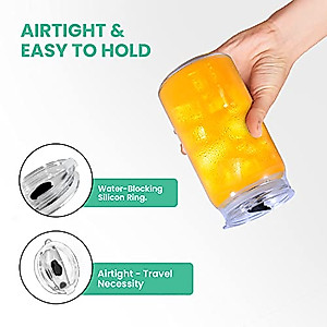 Drink Glasses Can Shaped Cocktail Glasses, Beer Mug Glass Tumblers with Lids - 6 Glassware Sets Iced Coffee Soda Can Glasses Cool Mug Set - 16 Oz Capacity Iced Tea Glasses