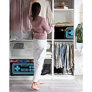 Video Game Cube Storage Organizer Bins with Handles,1PC Collapsible Canvas Cloth Fabric Storage Basket,Blue Gamer Kids Boys Gamepad Console Game Controller Kids' Toys Bin Boxes for Shelves