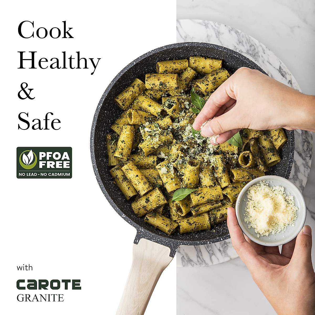 Carote Granite Nonstick Cookware Sets, 10 Pcs Pots and Pans Set Nonstick, Healthy Non Stick Induction Stone Cookware Kitchen Cooking Set w/Frying Pans & Saucepan, PFOS, PFOA Free (Brown Granite)