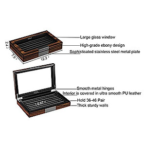Lifomenz Co Wood Cufflink Box with Glass Window Cufflink Display Case Ring Organizer and Cufflink Box for men Hold 36-46 Pairs