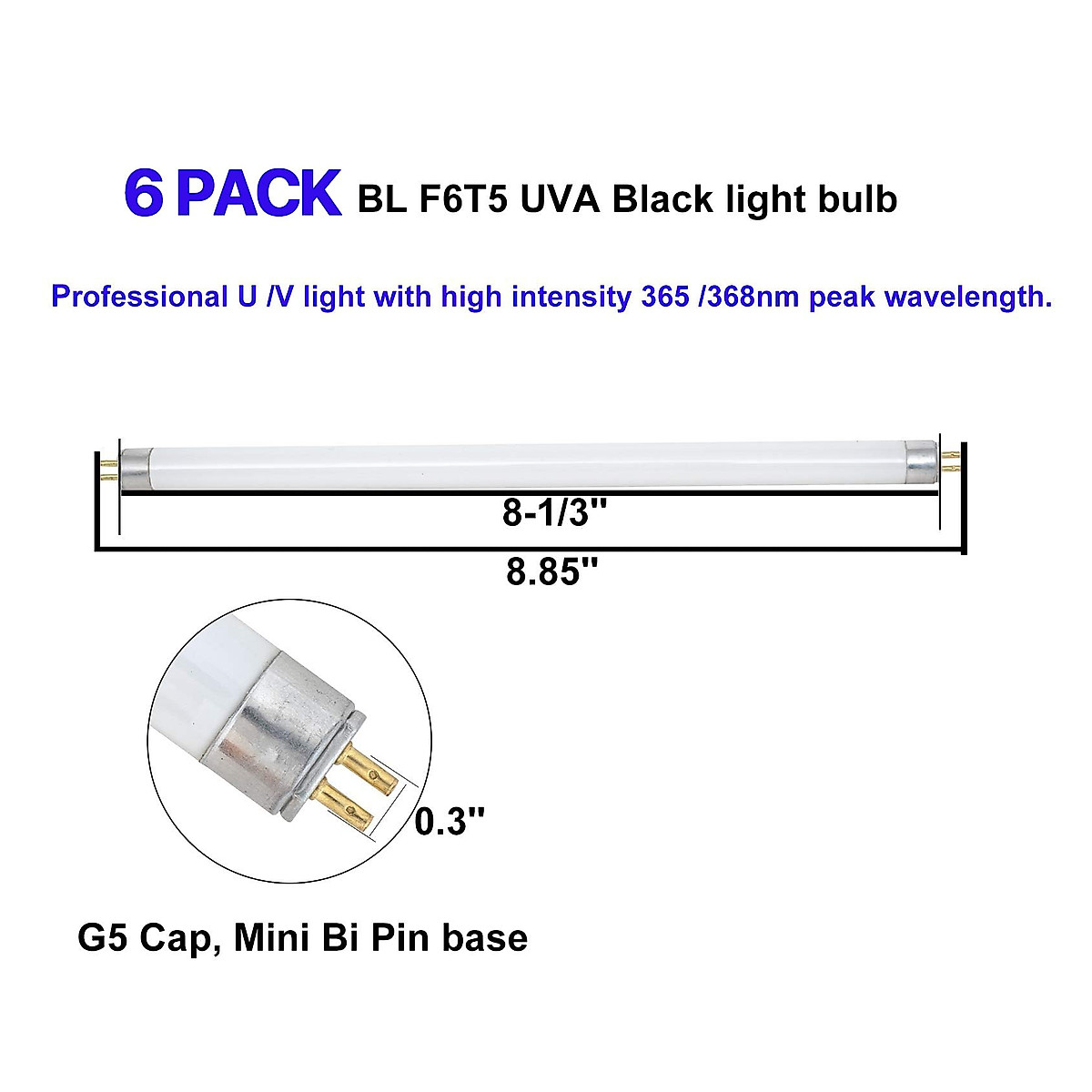 Konideke 6W F6T5/BL Replacement Black Bulb Light, Compatible with Dynatrap DT2000XL,DT3012, 9 Inch Length Light BL, Fluorescent G5 Base 6 Count