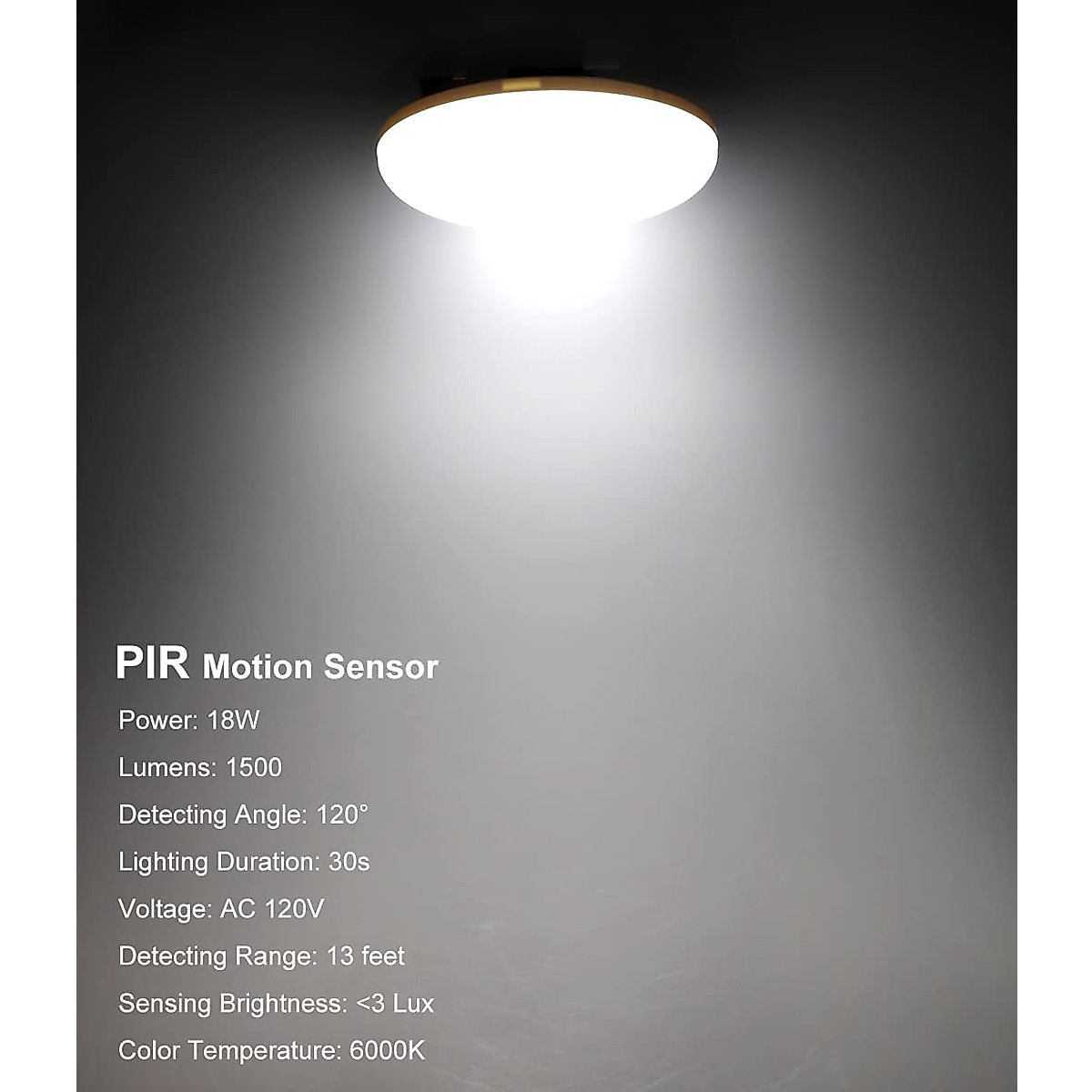 Motion Sensor Light Bulbs, 18W (150W Equivalent) E26 1500LM Motion Detector Dusk to Dawn LED Ceiling Light Bulb Automatic On Off Led Bulb for Garage, Porch, Basement, Hallway, Frontdoor - Cool White