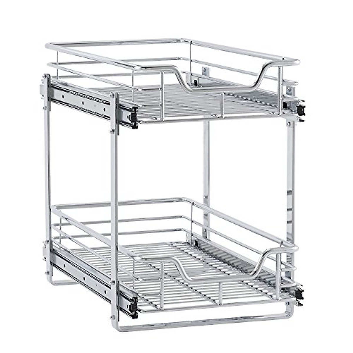 Household Essentials C21221-1 Glidez 2-Tier Sliding Cabinet Organizer, 11.5" Wide, Chrome & C26512-1 Glidez Under Sink Sliding Organizer | Pull Out Cabinet Shelf | Chrome | 12.5 Inches Wide