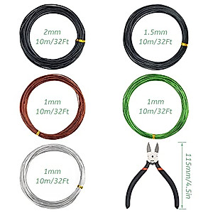 Zhaoyao Bonsai Training Wire Kit 164Ft Anodized Aluminum Tree Wire with Bonsai Tree Cutter Plant Training Wire Tools for Bonsai Trees Indoor Garden DIY Tools (Wire Size 1-mm, 1.5-mm, 2-mm)