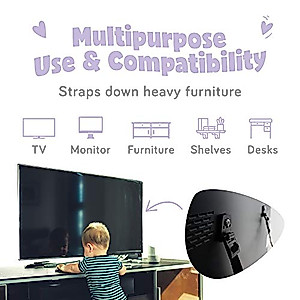 Baby Proof Furniture Safety Straps, Adjustable Wall Anchors and Earthquake Straps for Bookshelf and TV Stand, Baby Safety Products by Ashtonbee, Pack of 2