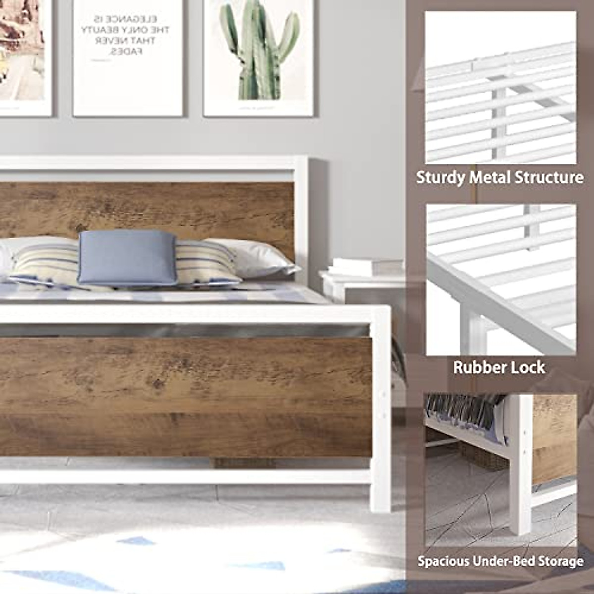 Catrimown Twin Bed Frames with Headboard, Twin Platform Bed Frame with Strong Slat Support, Twin Bed Frames for Kids, Under Bed Storage, Twin Bed Frame No Box Spring Needed, White