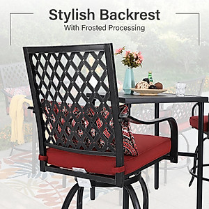 MFSTUDIO 4 PCS Outdoor Swivel Bar Stool, Patio Counter Height Bar Chair with Cushion and Armrest, Red