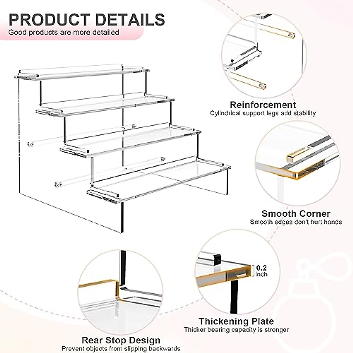 ULENDIS 4 Tier Acrylic Display Stands Organizer for Perfume, Upgrade Clear Display Stand Risers Shelf for Cupcakes Perfumes Figurines, Desktop Tiered Display for Decorating & Organizing