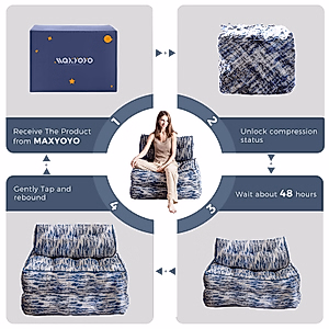 MAXYOYO Folding Sofa Bed, Convertible Sleeper Chair with Pillow, Soft Fold Out Chair Bed, Versatile Floor Sofa Lounge for Living Room Bedroom, Blue