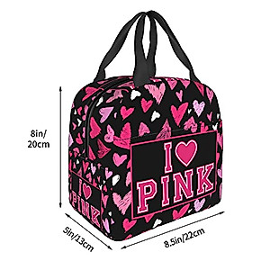 Giwawa I Like Pink Lunch Bag Pink Heart Portable Insulated Lunchbox Waterproof Tote Bento Bag for School Office Camping Picnic