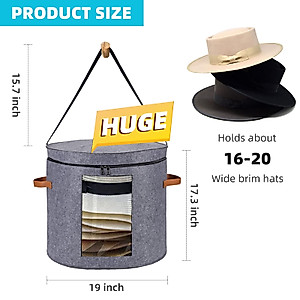 Munskine Huge Hat Boxes For Women Storage Foldable Hat Storage Boxes with Shoulder Strap & 2 Handles - Hat Boxes With Lids - Hat Box With Dustproof Lid Storage Boxes - Light Grey